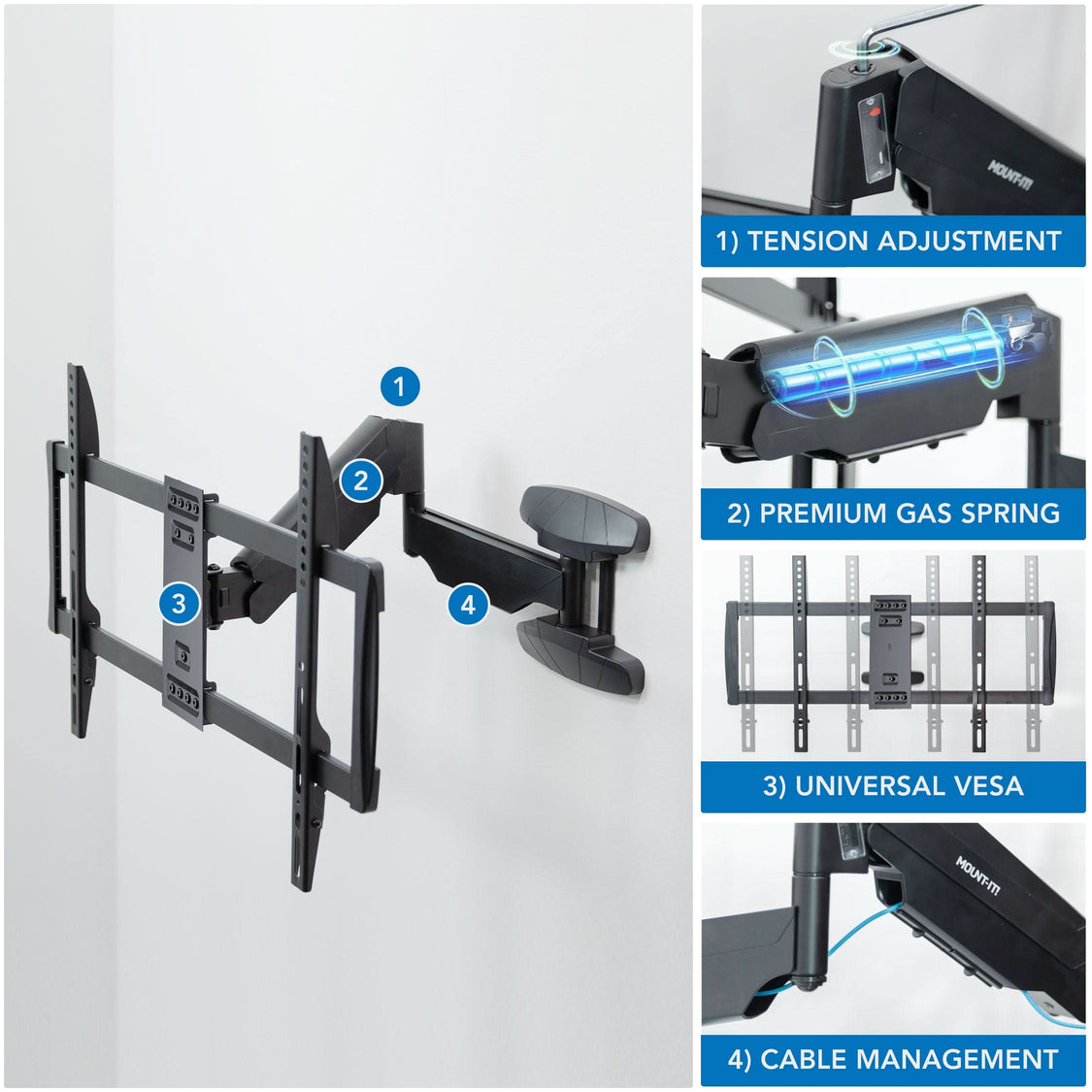 Mount-It! Full Motion TV Wall Mount with Gas Spring Arm - Mount-It ...