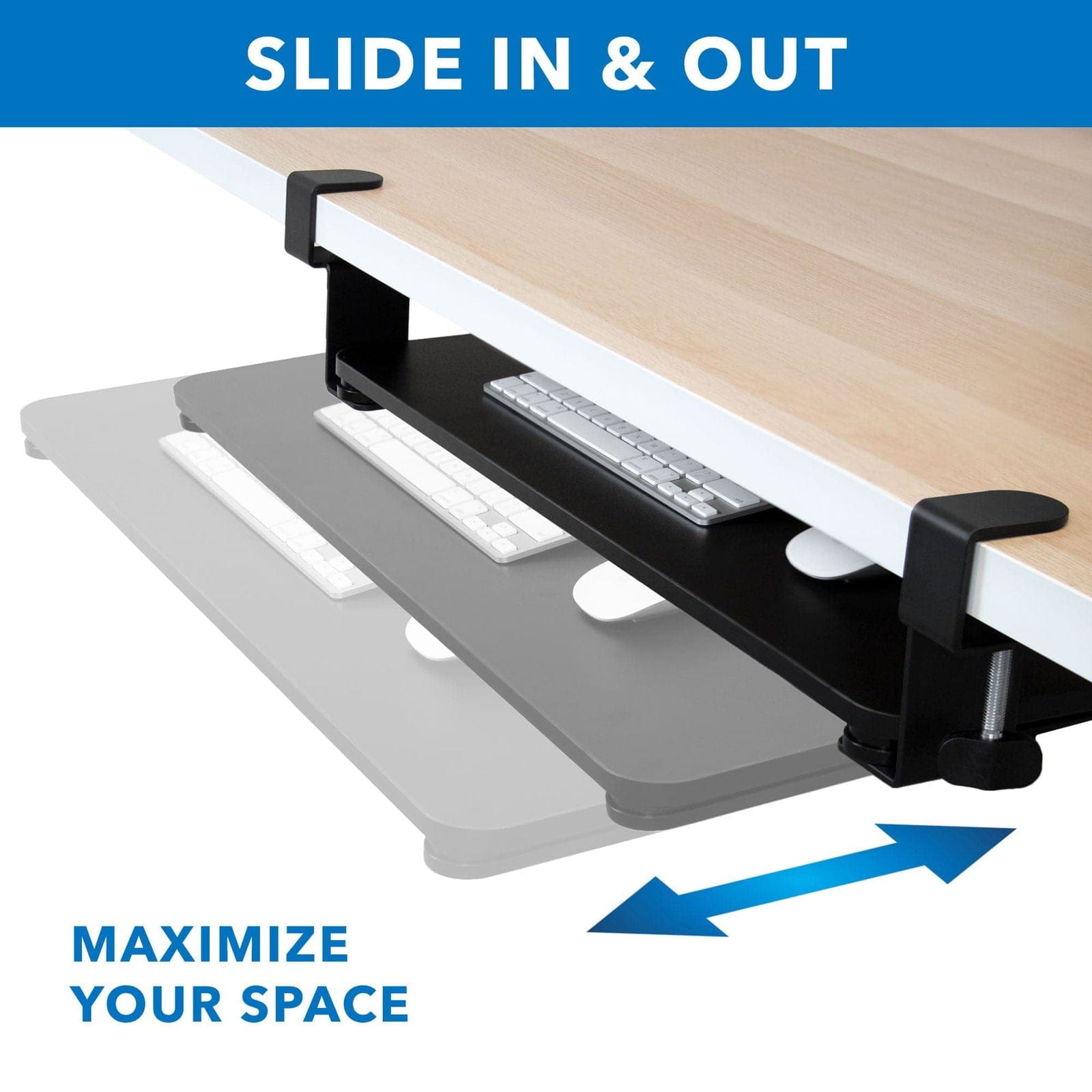 Adjustable keyboard and mouse tray store