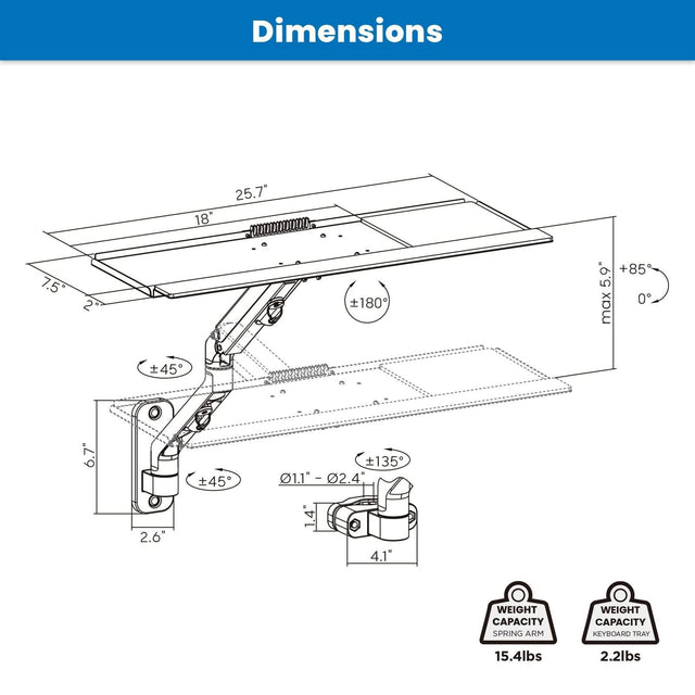 Counterbalance Keyboard Tray Arm for Wall and Pole Mounting - Mount-It ...