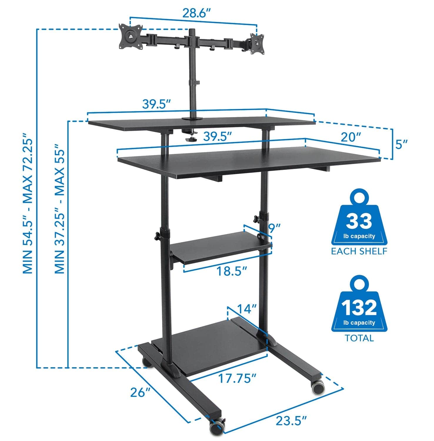 Height Adjustable Rolling Stand up Desk – MI-7972B – Mount-It!