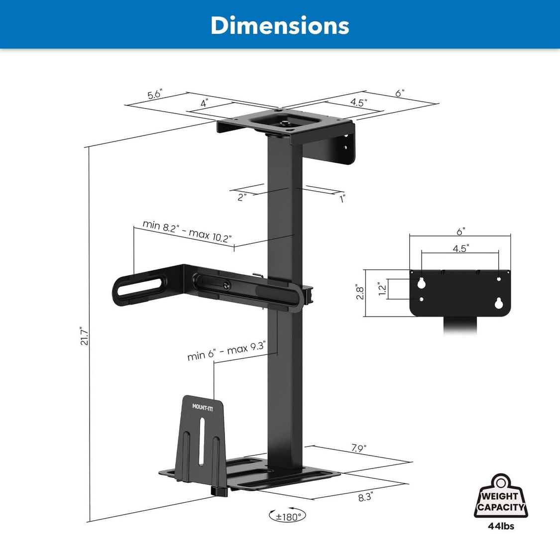 Mount-It! Rotating Heavy-Duty Under Desk / Wall CPU Mount - Mount-It ...