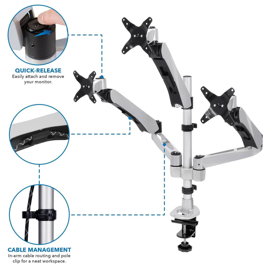 CLiX Series Full Motion Triple Pyramid Monitor Desk Mount with Gas Spr ...