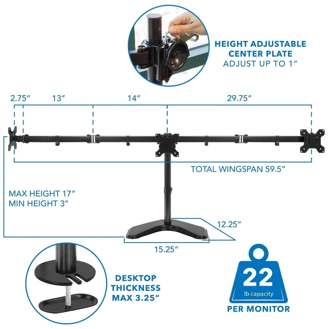 Mount-It! Triple Monitor Stand for Screens up to 27" for monitors up to ...