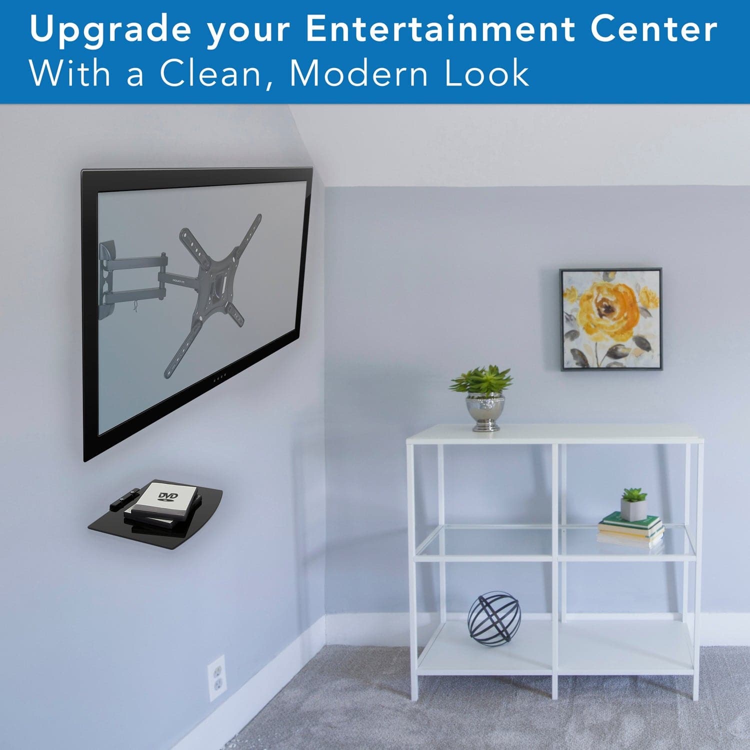 Mount It TV Mount with Shelf Full Motion TV Wall Mount with Floating Entertainment Shelf MI 894 Black